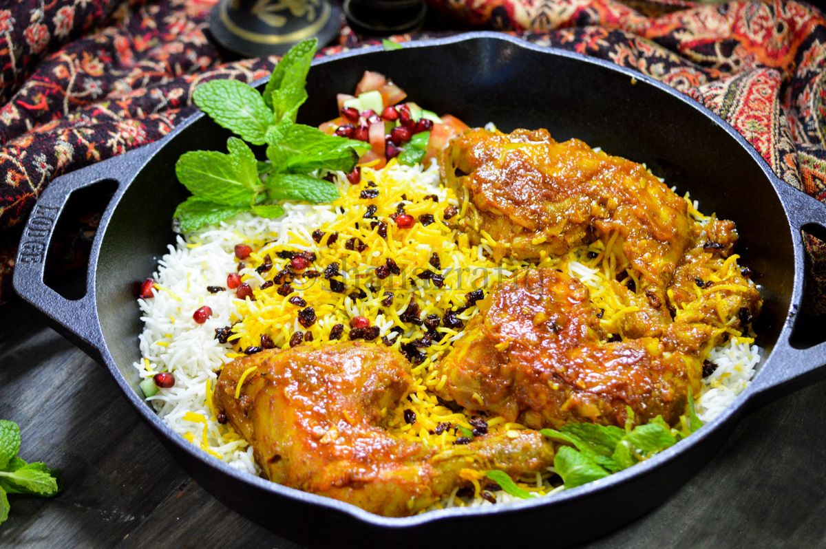 Zereshk Polo Ba Murg ~ Saffron Chicken with Barberry Rice